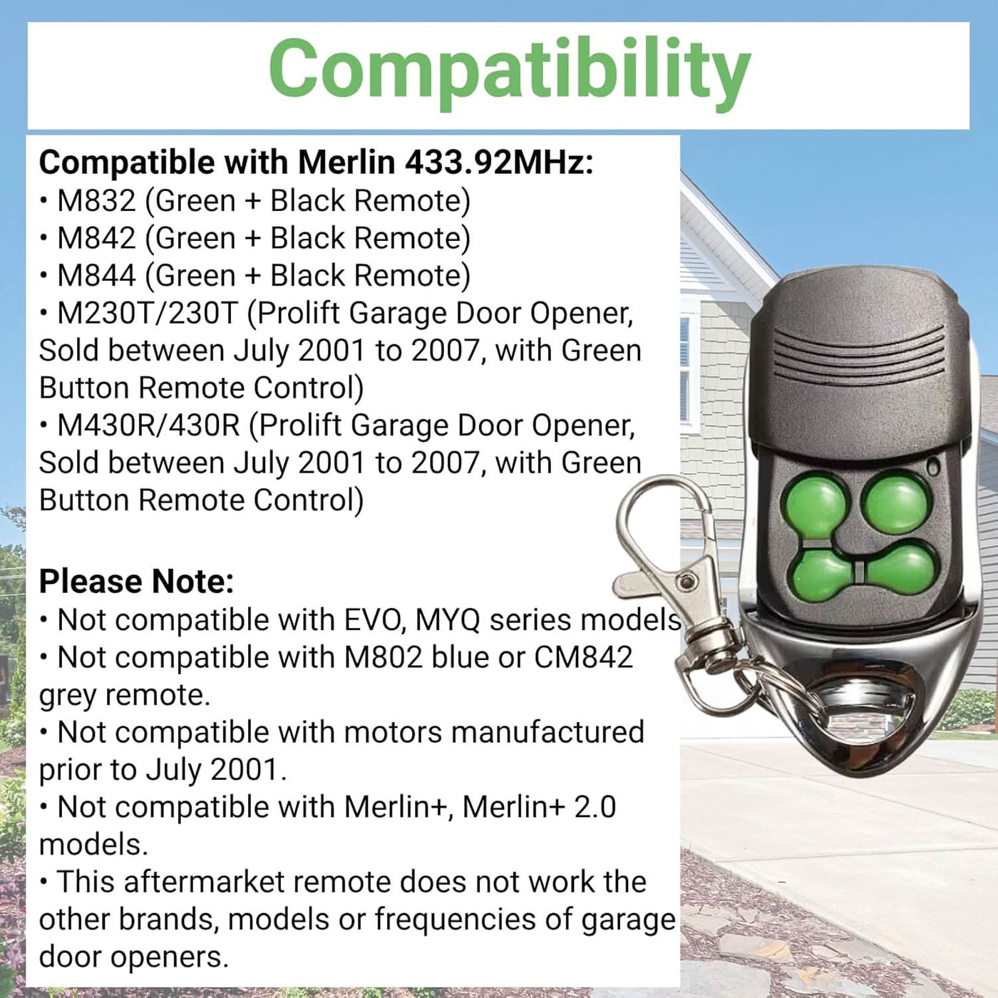 [2 Pack] Merlin M842/M832/M844 Compatible Garage Door Remote Control ...