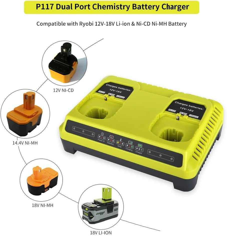 Dual Port Rapid Charger for Ryobi One + Plus P108 Li-ion Ni-CD Ni-MH 1 — Battery Mate