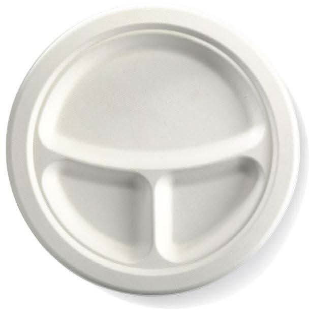 125 Pack | 3 Compartment Plates Heavy Duty & Biodegradable — Battery Mate