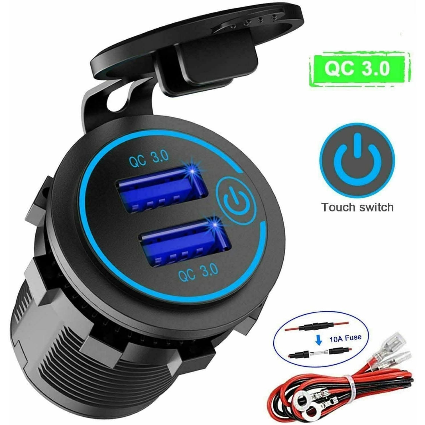12V Car Cigarette Lighter Socket Dual QC3.0 USB Ports Fast Charger Pow ...