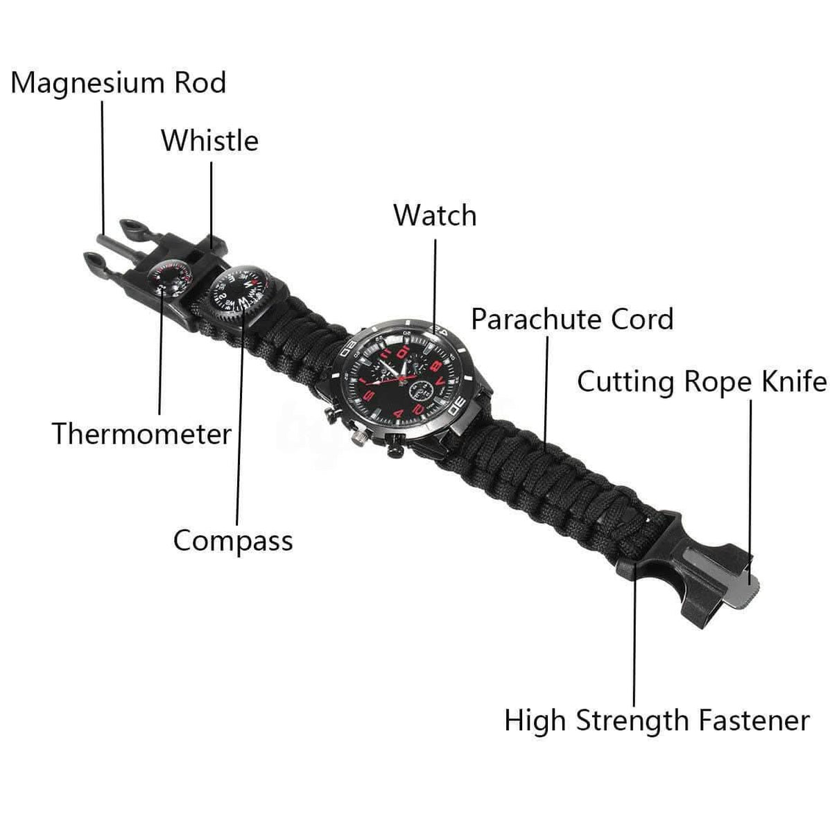 16 in 1 Camping Hiking Gear Survival Watch Compass Flint Fire ...