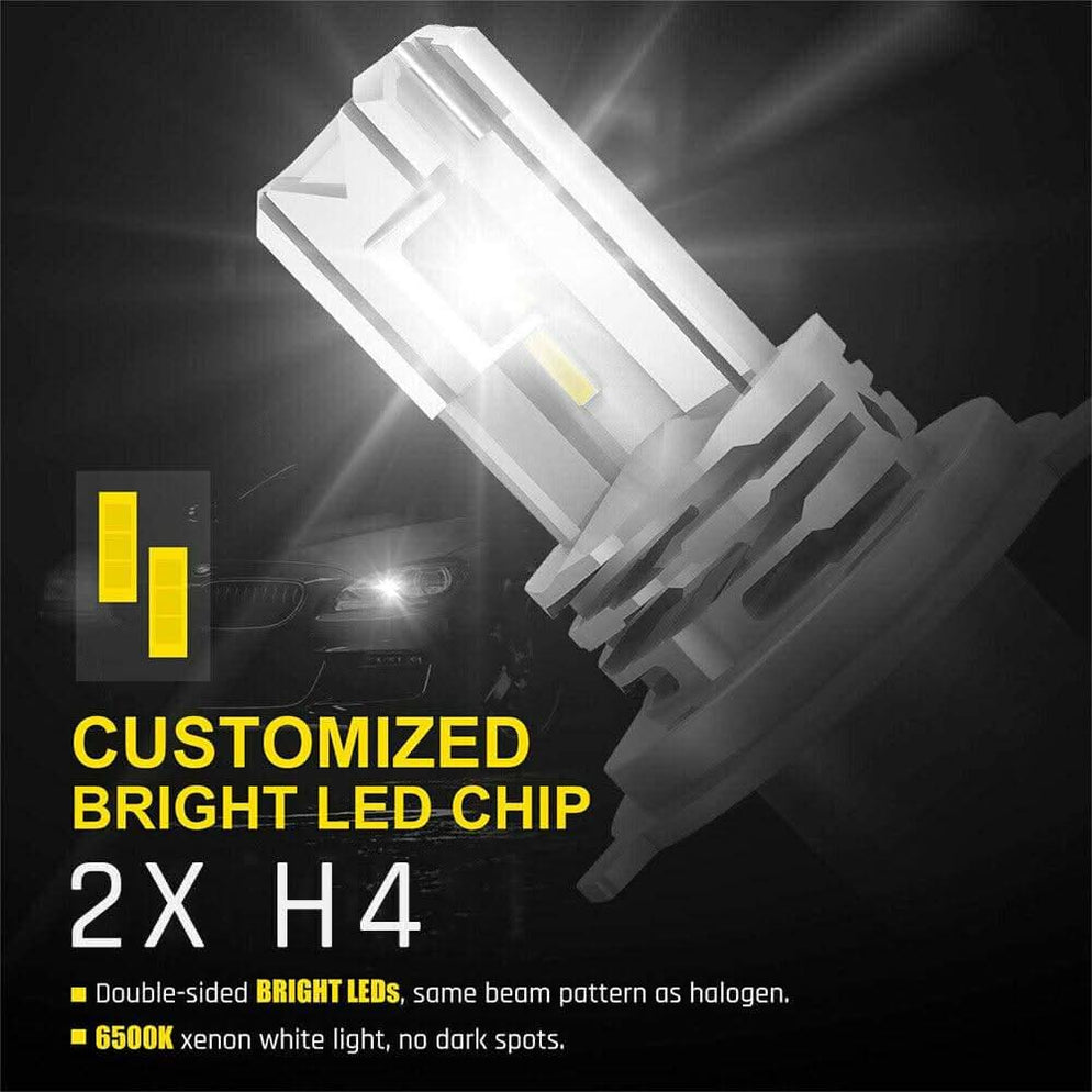 2x H4 LED Headlight Bulbs – 25W CREE ZES, 6500K Cold White, IP65 ...