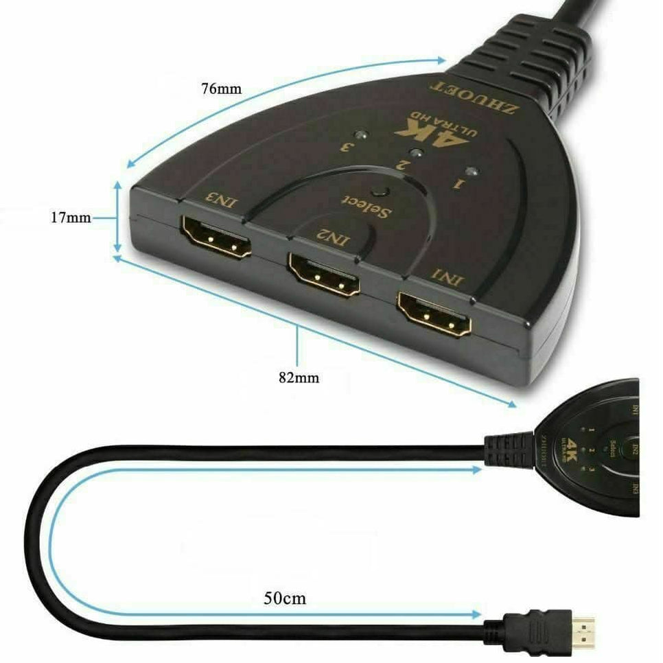 4K Ultra HD 3 Way HDMI Switch Box Splitter HDTV 1080P Auto 3 Port ...