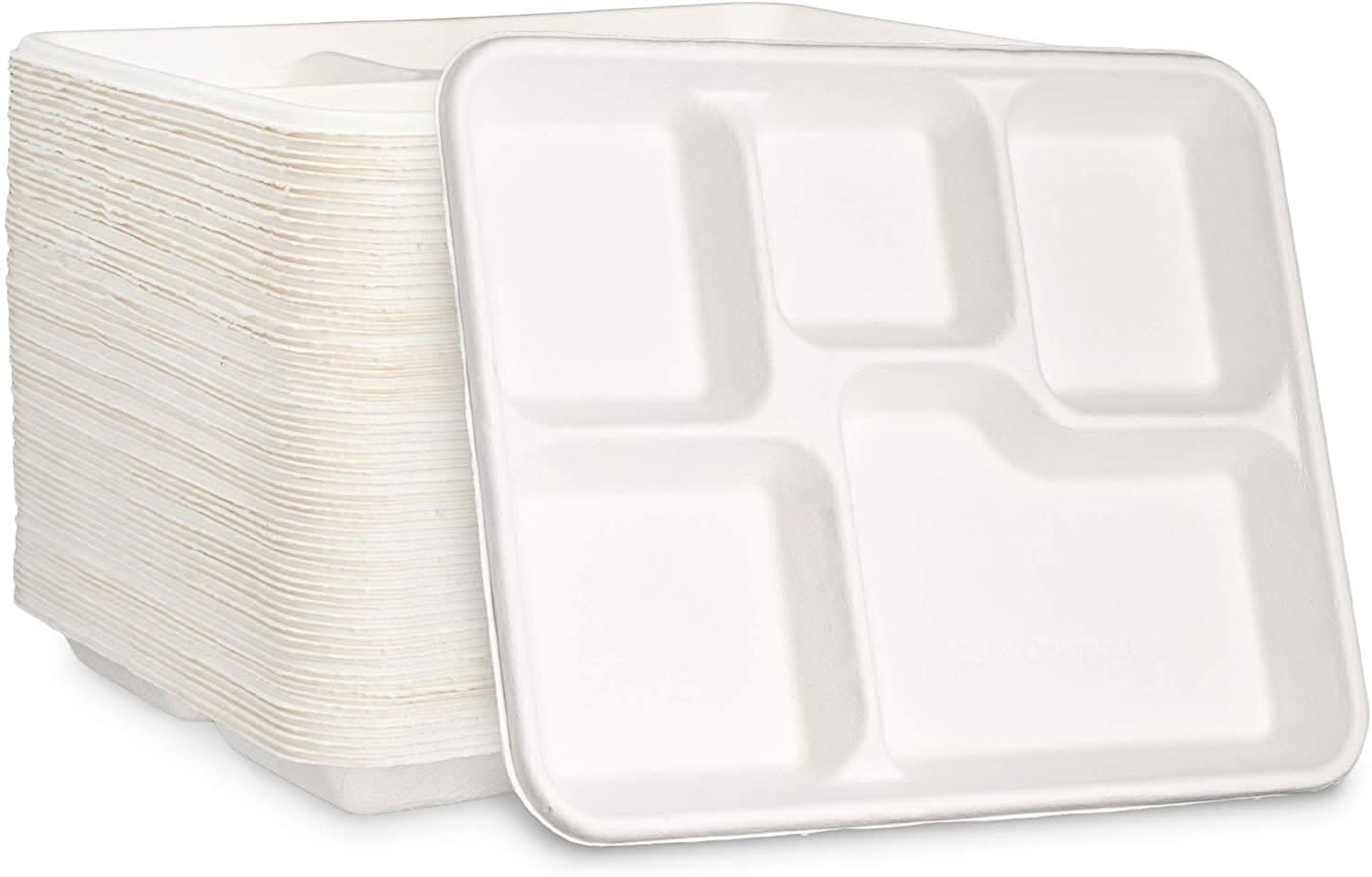 500 Pack |100% Compostable 5 Compartment Plates Eco-Friendly Disposabl ...