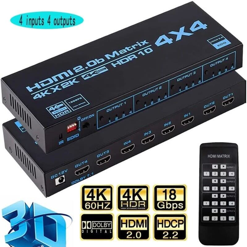 HDMI Matrix Switch 4x4 4K HDMI Matrix Switcher Splitter 4 In 4 Out Box ...