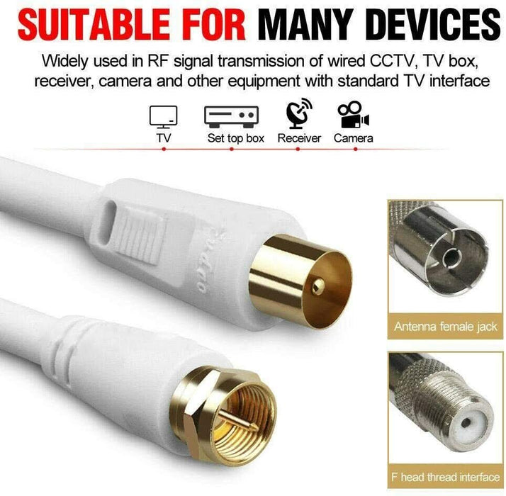 1.5m TV Antenna Cable PAL Male to F-Type Flylead Aerial Cord Coax Lead ...