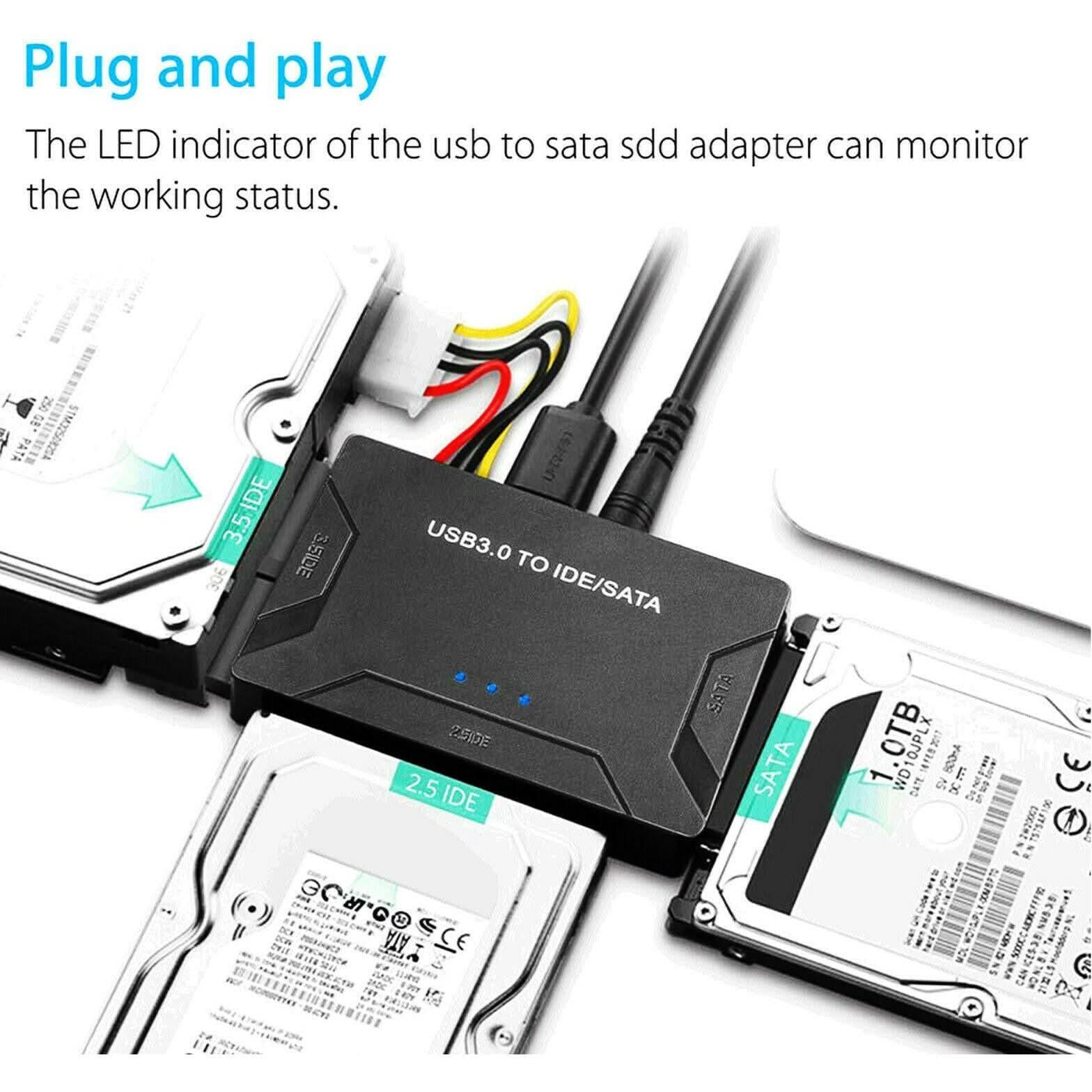 USB 3.0 To IDE SATA 2.5" 3.5" Hard Disk Drive Cable Converter with AC ...