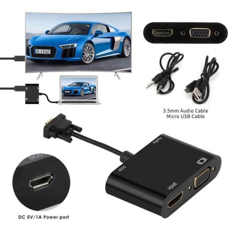 VGA to HDMI VGA Adapter Dual Display 1080P Converter Splitter with Cha ...