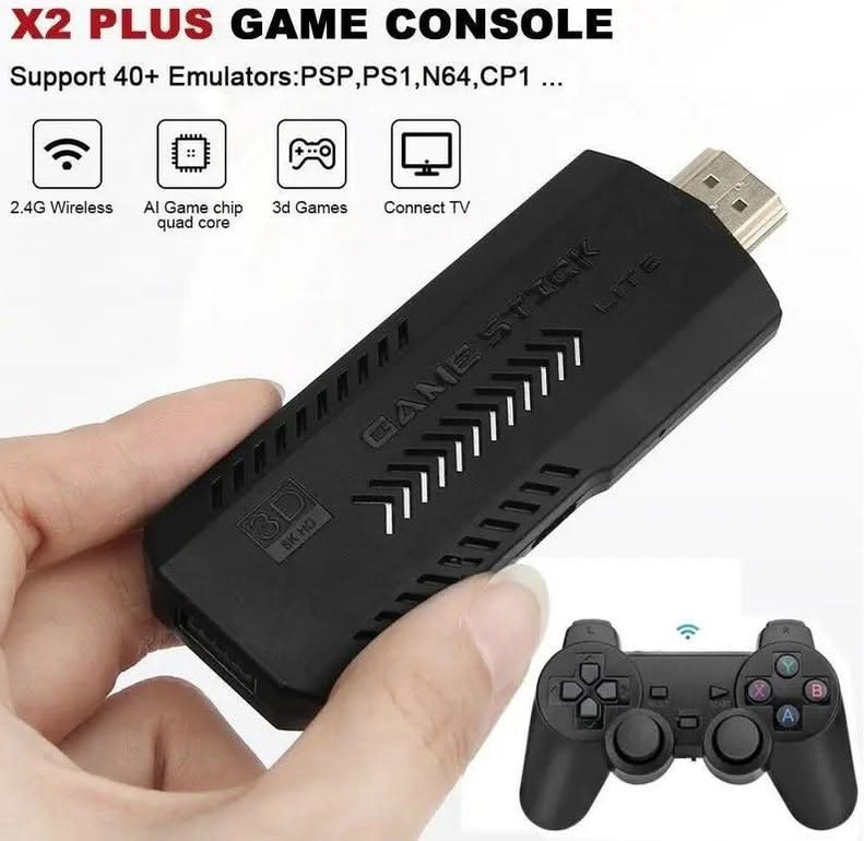 X2 Plus Upgraded Game Stick Retro Console Double Wireless Controller 4 ...